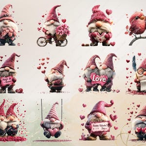 Pink Gnomes Valentine Clipart Valentines Day PNG Love Gnomes Clipart ...