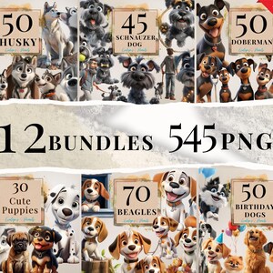 Dog Mega Bundle Clipart 545 PNG Animal Clipart Dog Breed Whimsical Dog ...