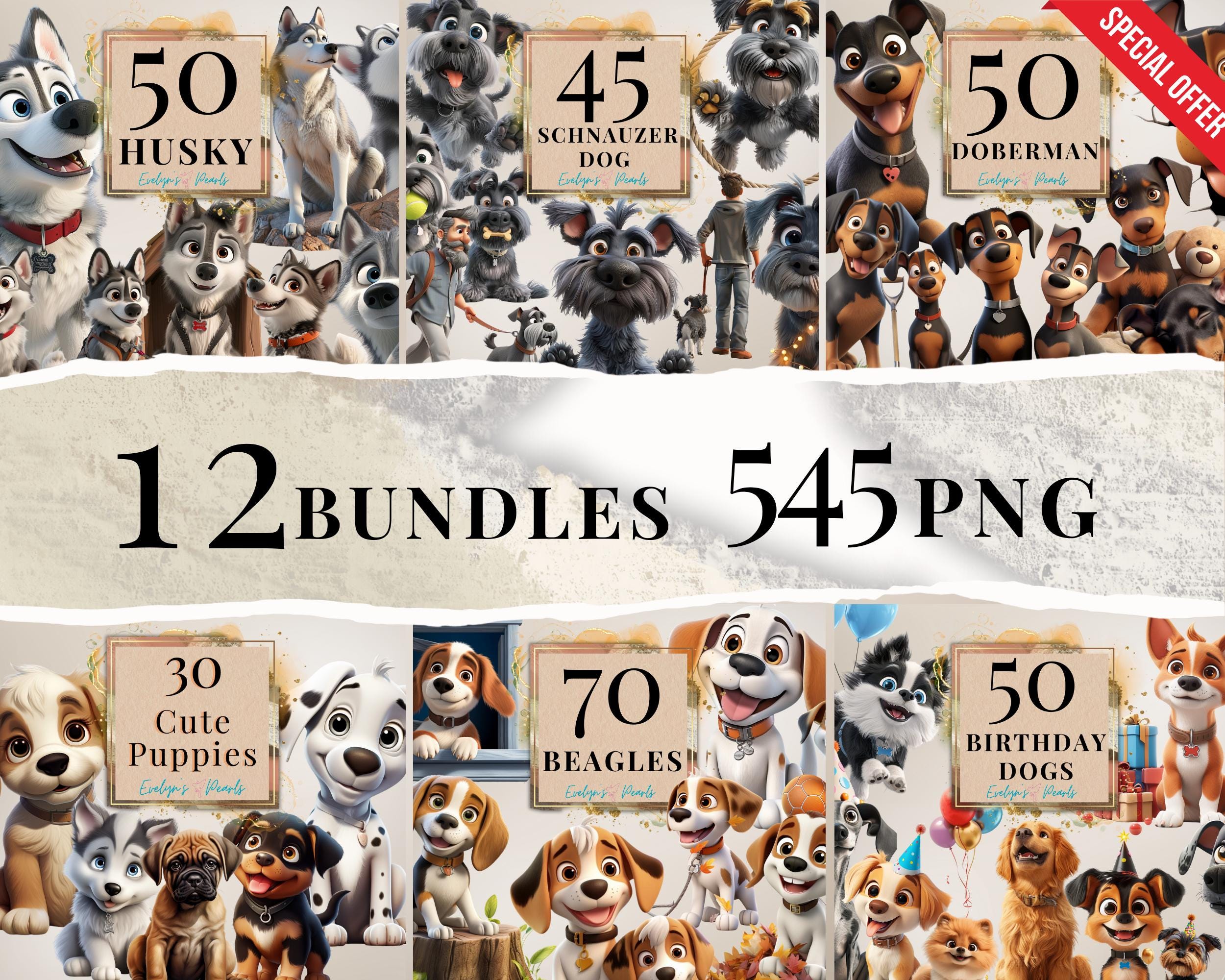 Dog Mega Bundle Clipart 545 PNG Animal Clipart Dog Breed Whimsical Dog ...