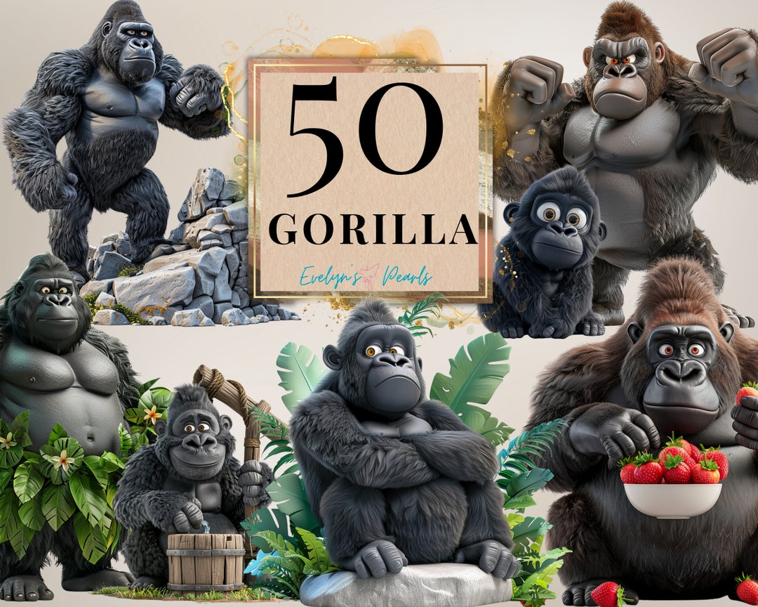 Gorilla Clipart Cute Gorilla PNG Safari Animal Clipart Jungle PNG Zoo ...