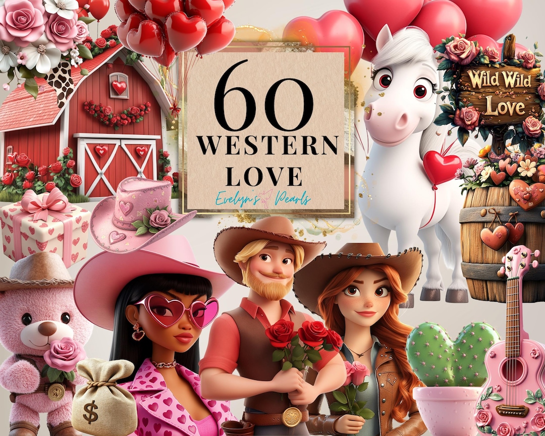 Western Love Clipart Western Valentine PNG Cowgirl Clipart Cowboy PNG ...