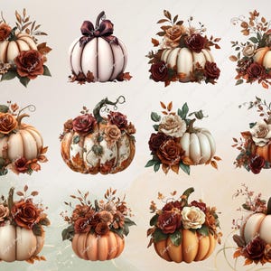 Pumpkin Clipart Floral Pumpkin PNG Fall PNG Autumn Clipart Thanksgiving ...