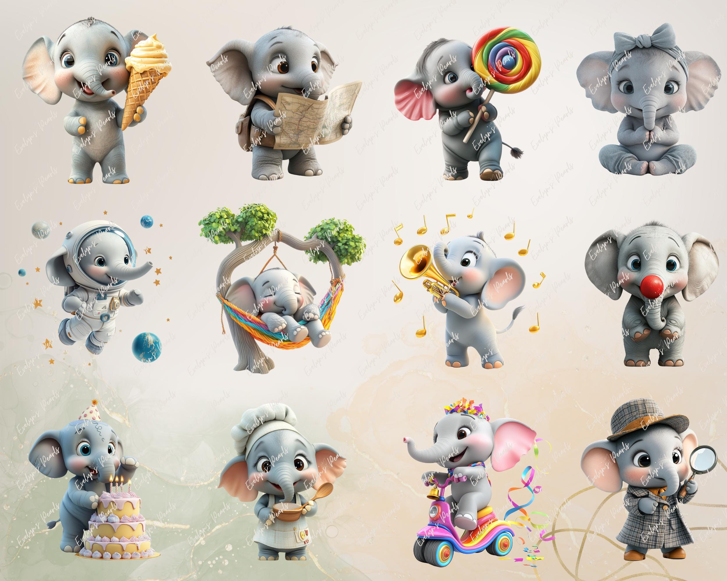Elephant Clipart Baby Elephant PNG Baby Shower Clipart Gender Reveal ...