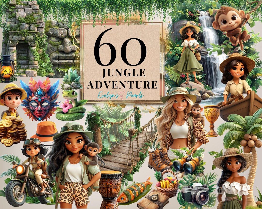 Jungle Adventure Clipart Tropical Explorer Kids PNG Jungle Animals ...
