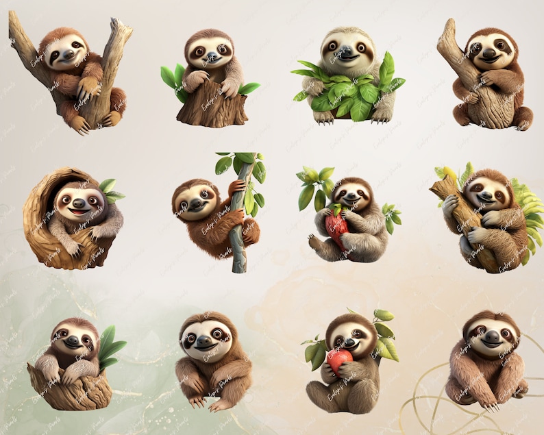 Sloth Clipart Cute Sloth PNG Woodland Animal Clipart Forest Animal PNG ...