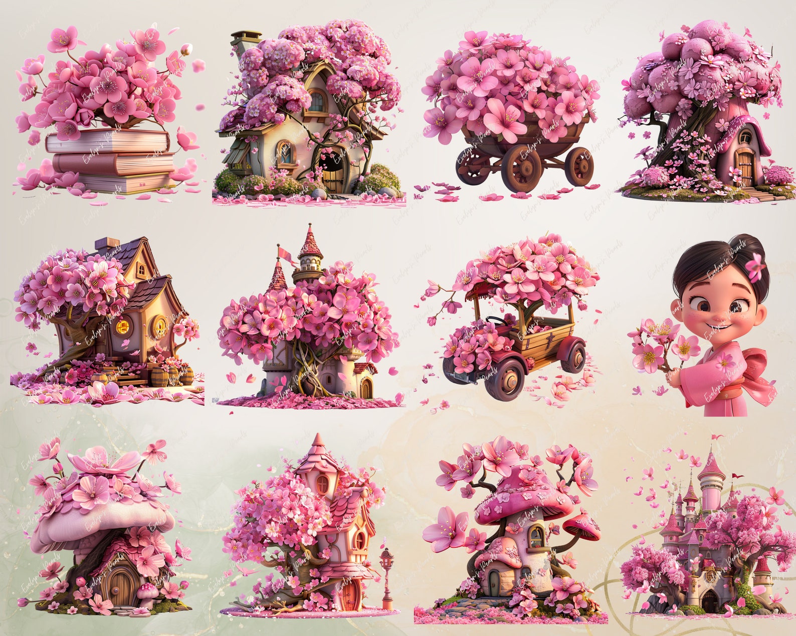 Flower Clipart Cherry Blossom PNG Spring Clipart Floral Clipart Floral ...