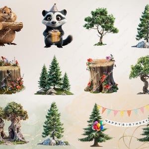 Woodland Birthday Clipart Woodland Animals PNG Cute Forest Animals ...