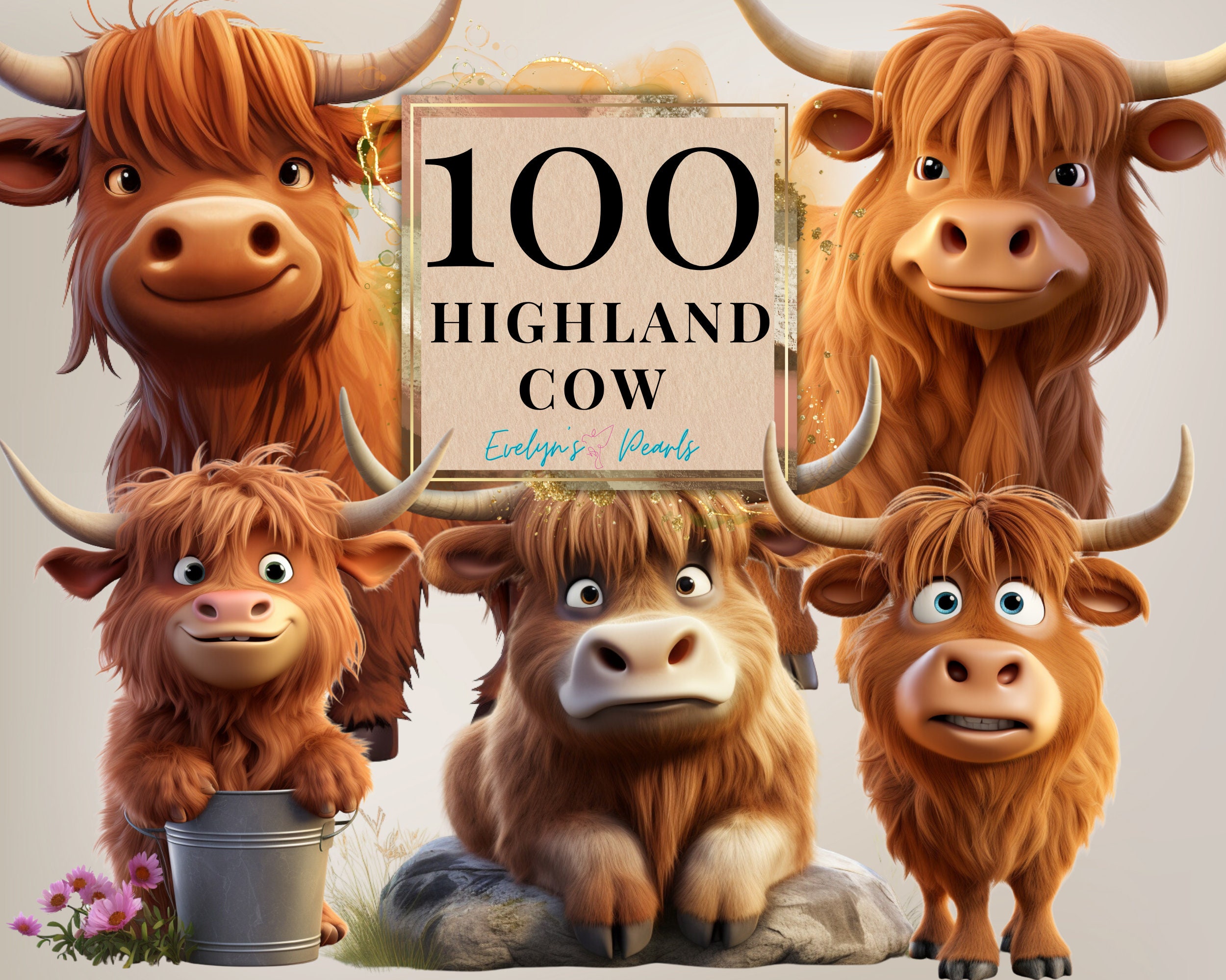 Highland Cow Clipart Farm Cow PNG Cute Floral Crown Clipart Cute Animal ...