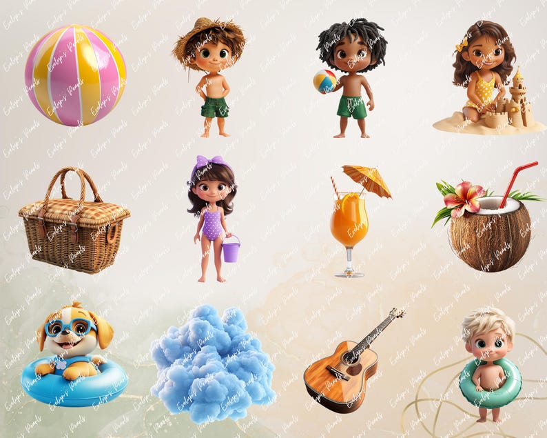 Kids Beach Day Clipart Beach PNG Summer Seaside Vacation Clipart ...