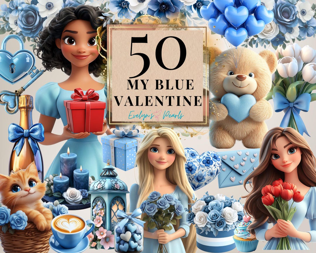 Blue Valentine's Day Clipart Valentine Clipart Bundle Sweet Valentine ...