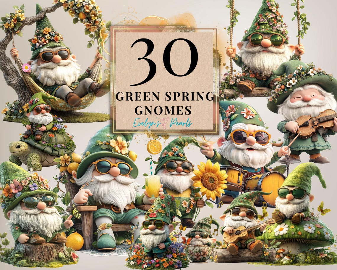 Spring Gnome Clipart Cute Green Gnome PNG Fairy Tale Clipart Spring PNG ...