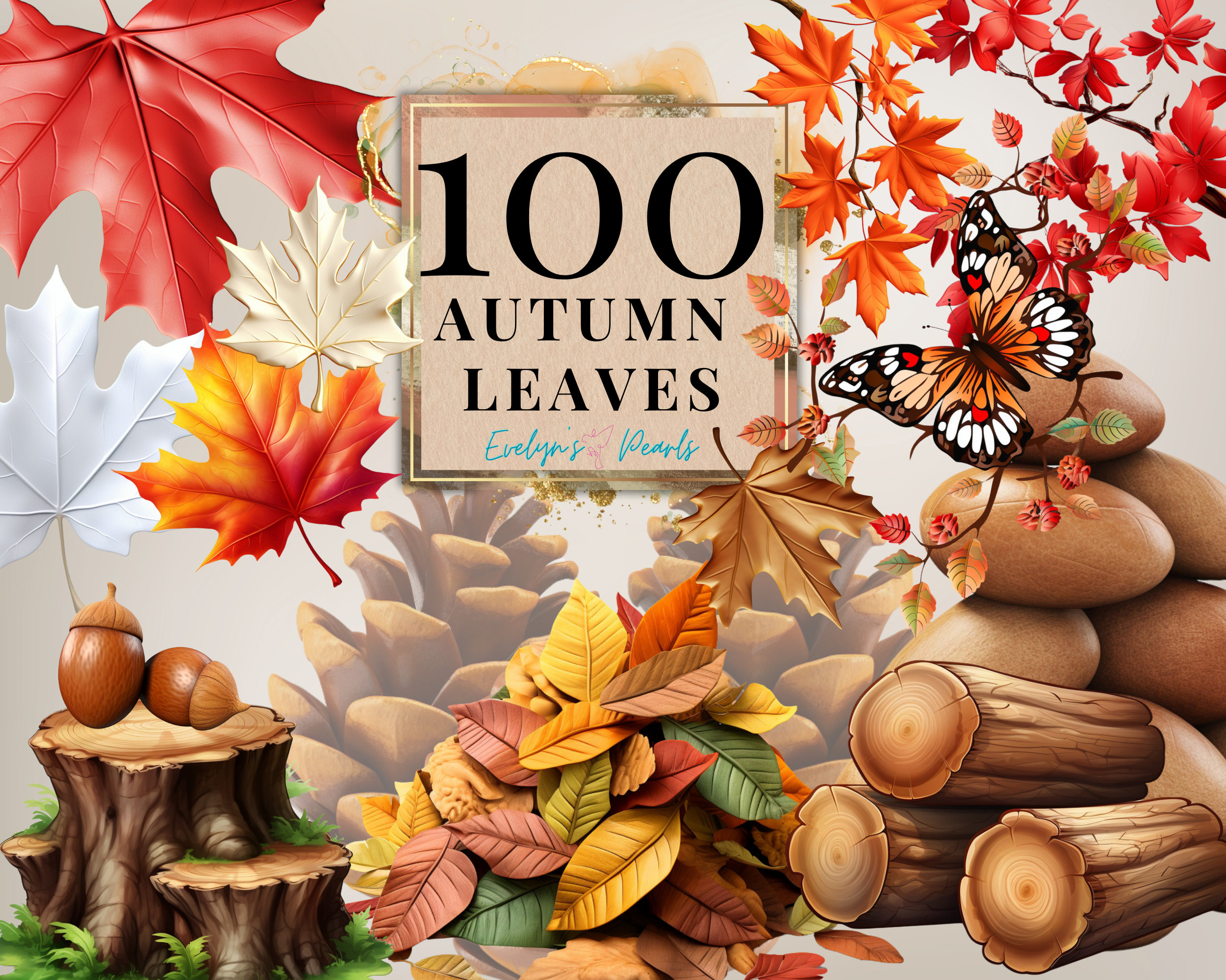 Autumn Leaves Clipart Bundle Fall Clipart Thanksgiving Decor PNG ...