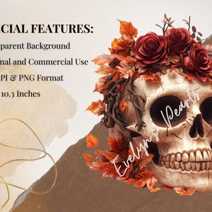 Skull Clipart Floral Skull PNG Skeleton Clipart Spooky Clipart Scary ...