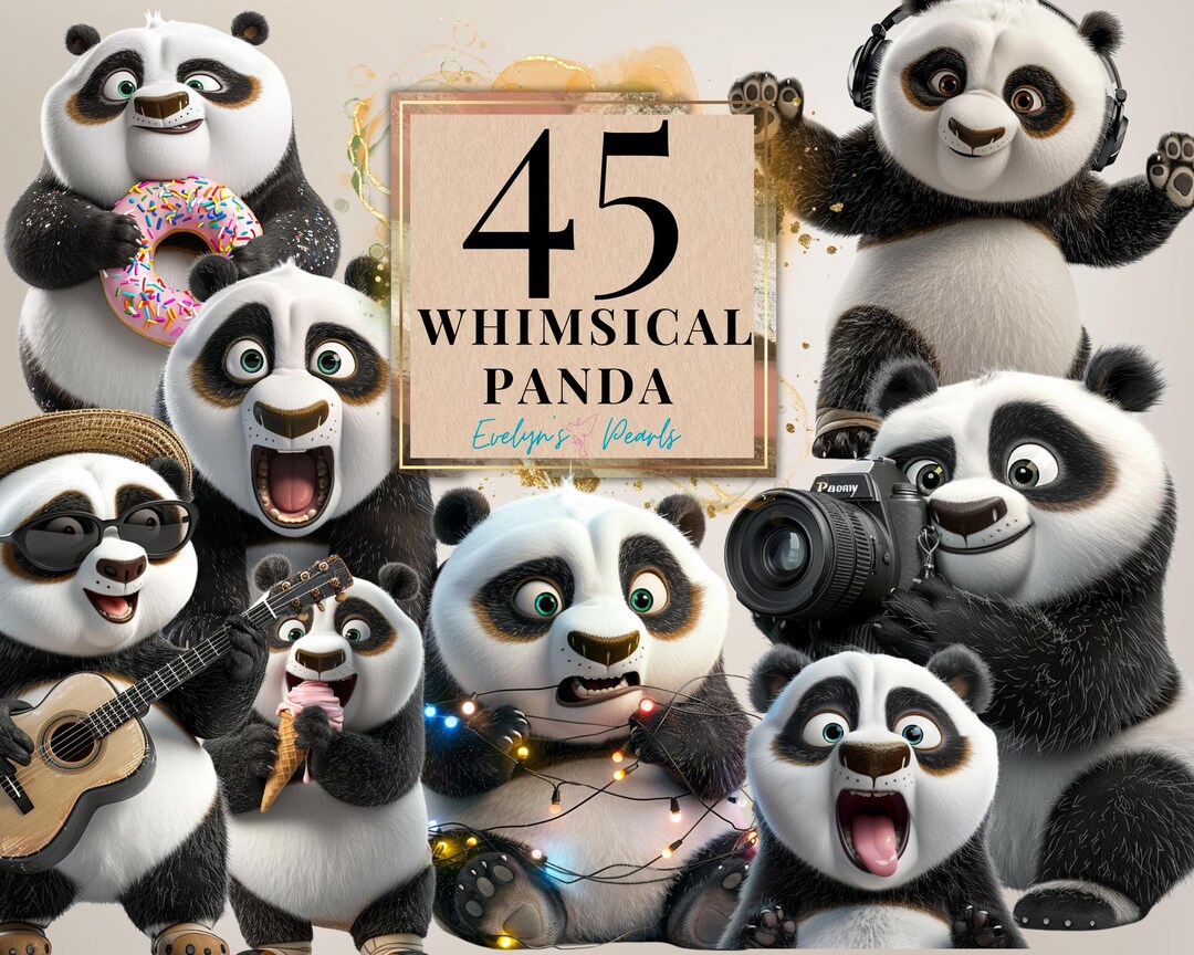 Whimsical Panda Clipart Quirky Panda PNG Safari Animals Clipart ...