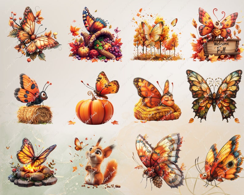 Butterfly Clipart Fall Butterfly PNG Autumn Clipart Fall Decor PNG ...