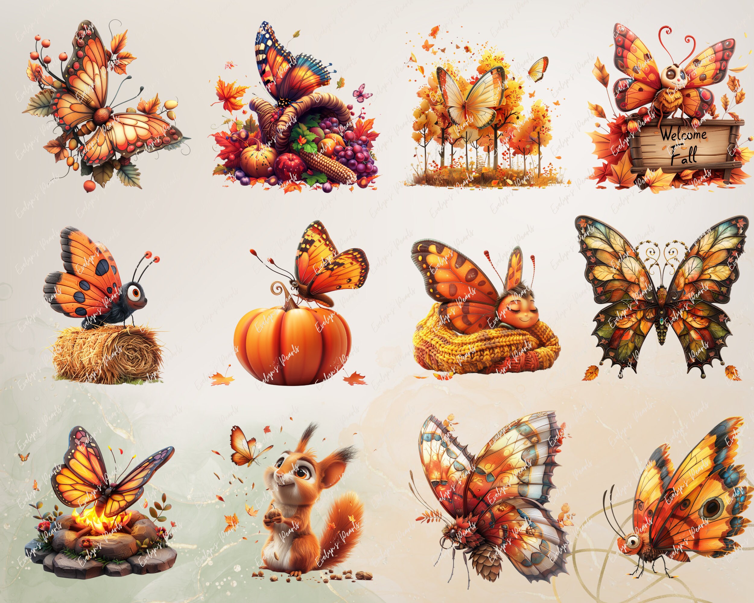 Butterfly Clipart Fall Butterfly PNG Autumn Clipart Fall Decor PNG ...