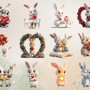 Bunny Love Clipart Cute Valentine's PNG Woodland Animal Love Clipart ...