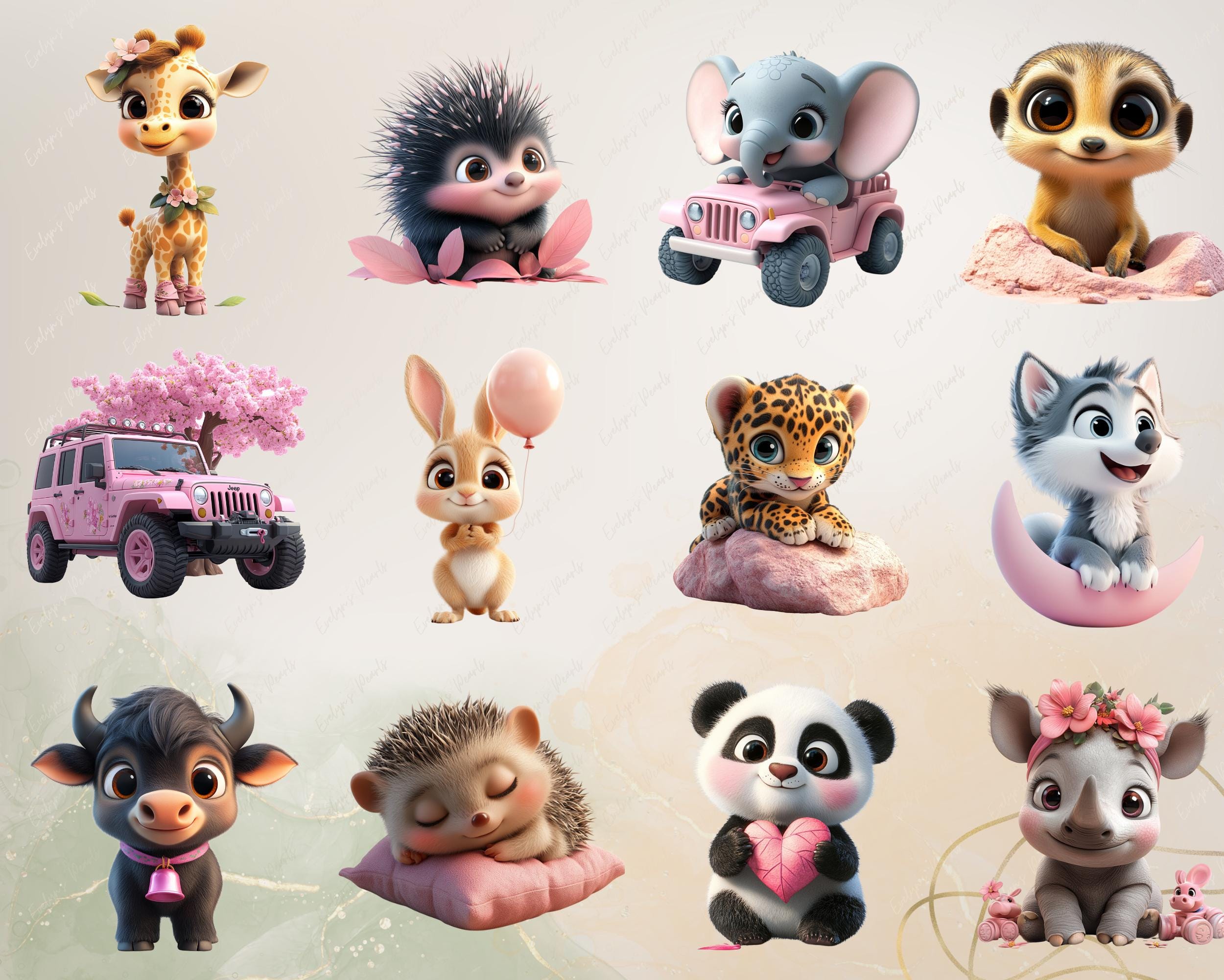 Safari Clipart Pink Safari Animal PNG Safari Friends Clipart Jungle ...