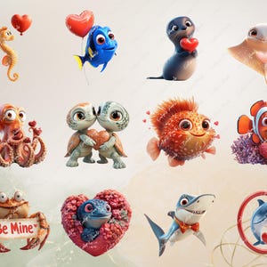 Ocean Love Clipart Valentine's Day PNG Sea Life Clipart Sea Creatures ...