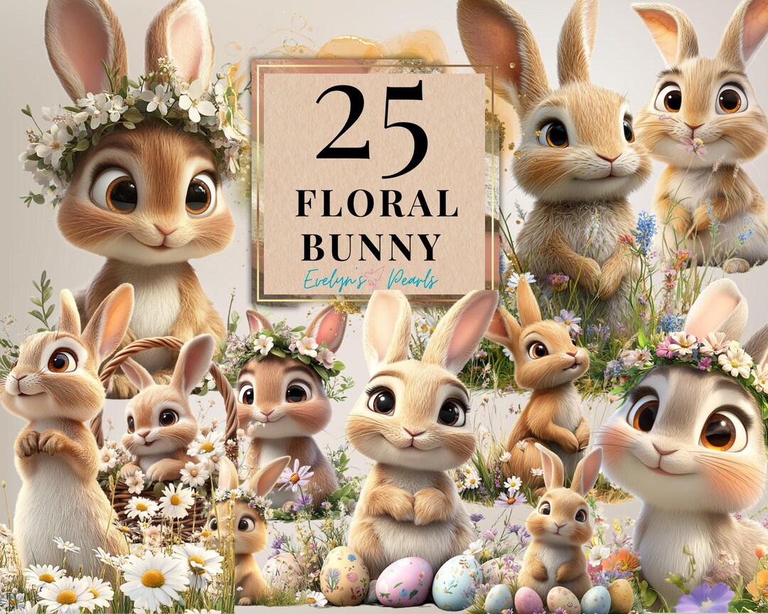 Bunny Clipart Floral Bunny PNG Wildflowers Clipart Cute Bunny Clipart ...