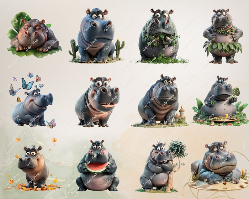 Hippo Clipart Cute Hippo PNG Safari Animal Clipart Jungle PNG Children ...