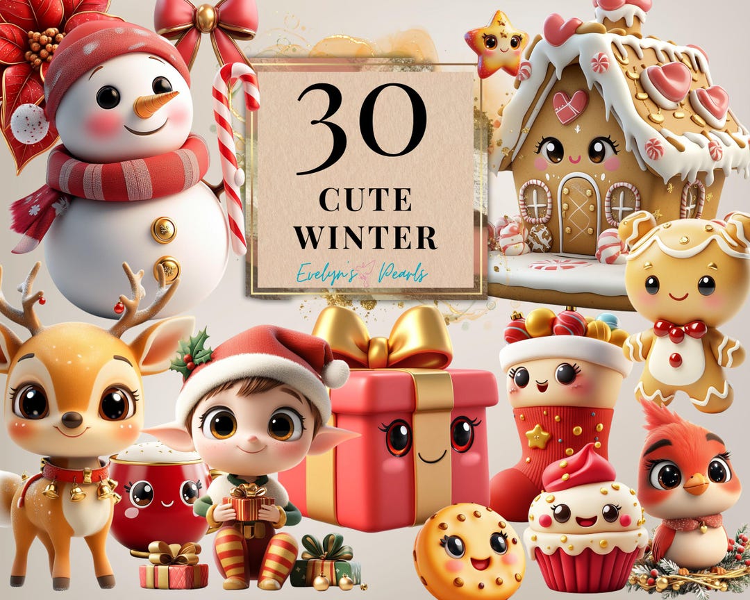 Winter Clipart Cute Winter PNG Cute Kawaii Clipart Festive Winter PNG ...