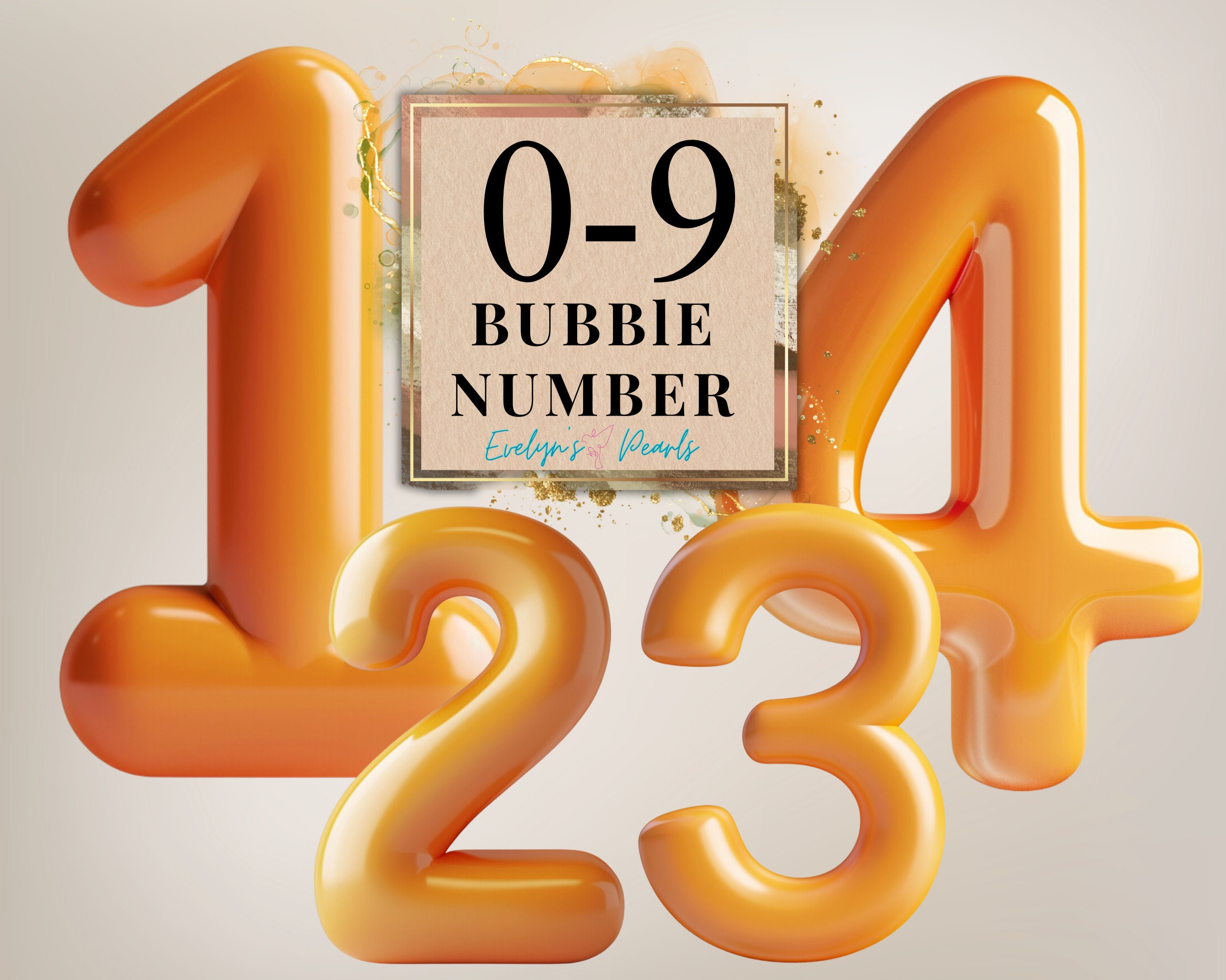 Numbers Clipart 3D Bubble Numbers PNG 0-9 Orange Numbers PNG Birthday ...