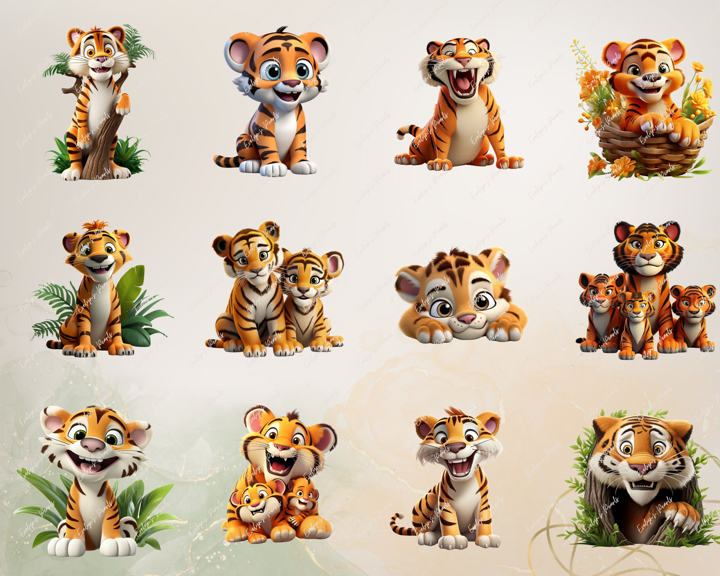 Tiger Clipart Cute Tiger PNG Animal Clipart Safari Animal PNG Cartoon ...