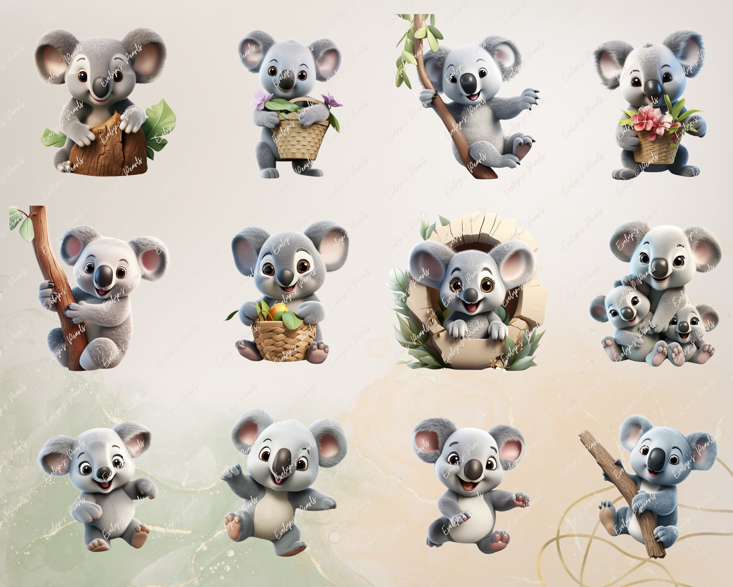 Koala Clipart Cute Koala PNG Australian Animal Clipart Safari Animal ...