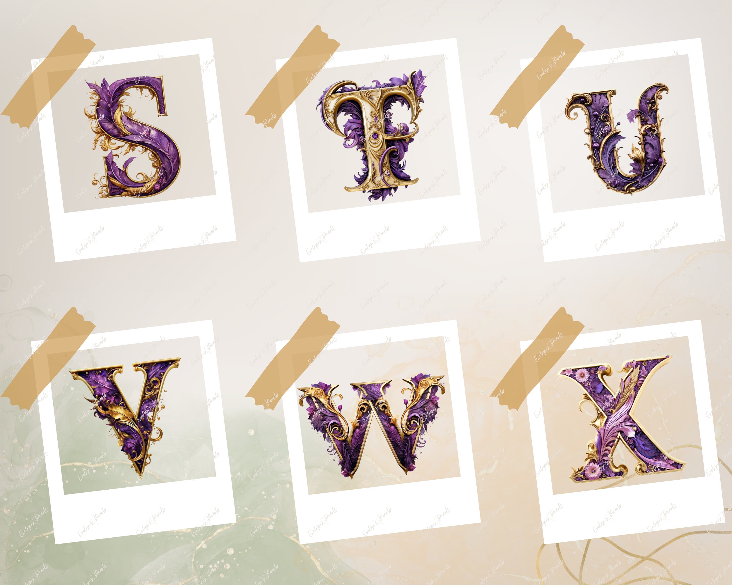 Illuminated Letters Clipart Bundle 26 English Alphabet Clipart Purple ...