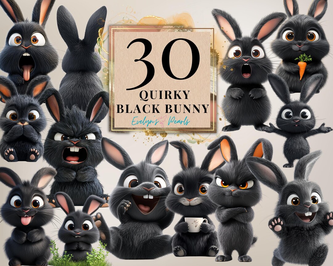 Quirky Black Bunny Clipart Funny Black Rabbit PNG Spring Bunny Clipart ...