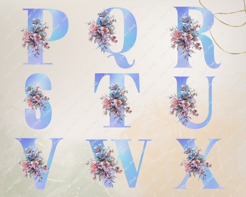 Letters Clipart Unicorn Metallic Foil Letter PNG Blue Floral Letters ...