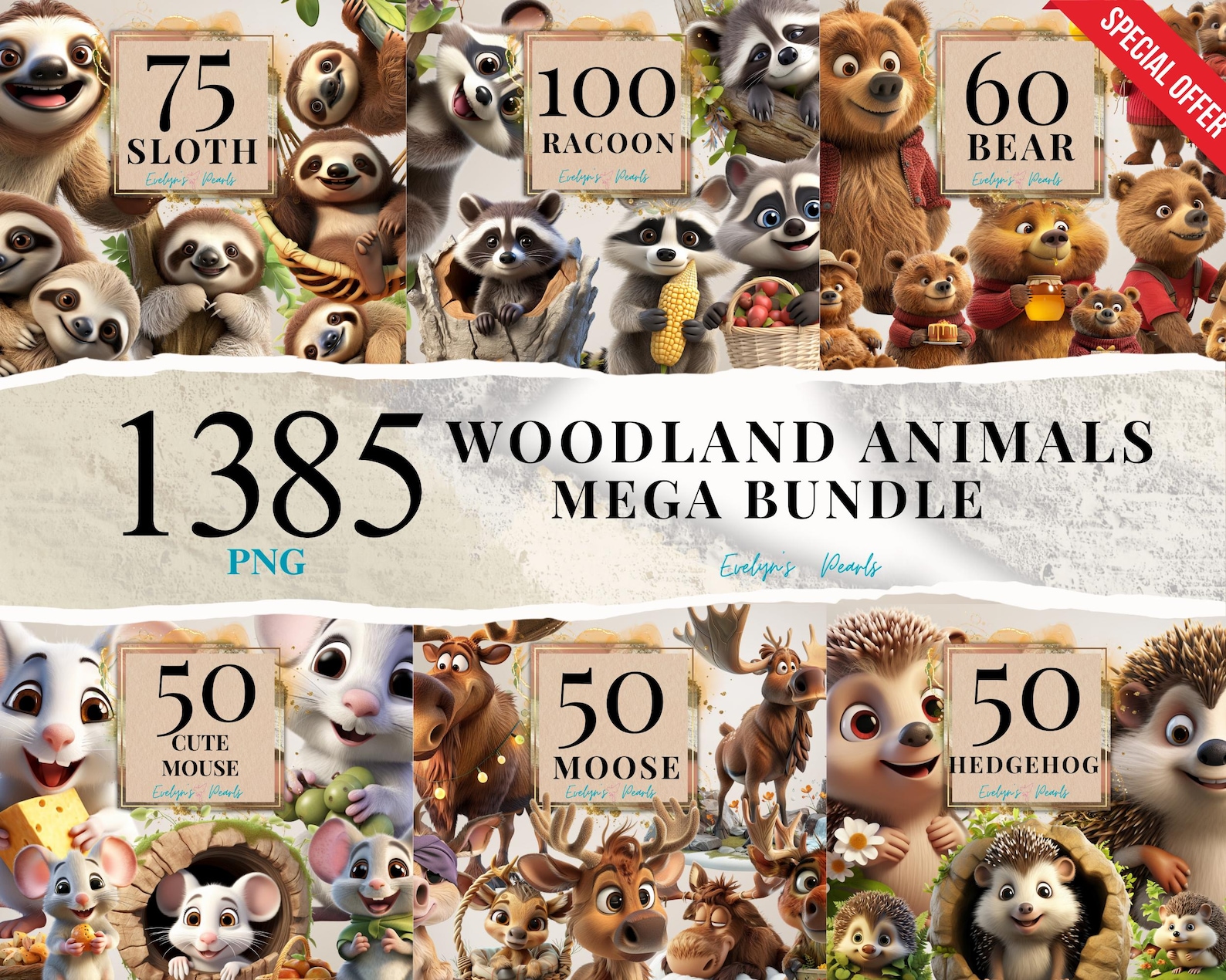 Woodland Animals Mega Bundle Clipart 1385 PNG Cute Woodland Clipart ...