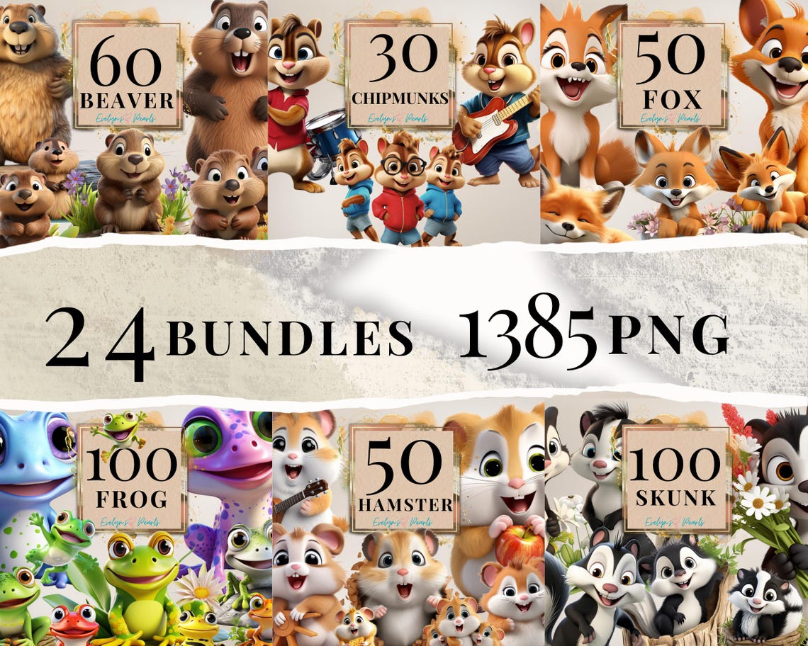 Woodland Animals Mega Bundle Clipart 1385 PNG Cute Woodland Clipart ...