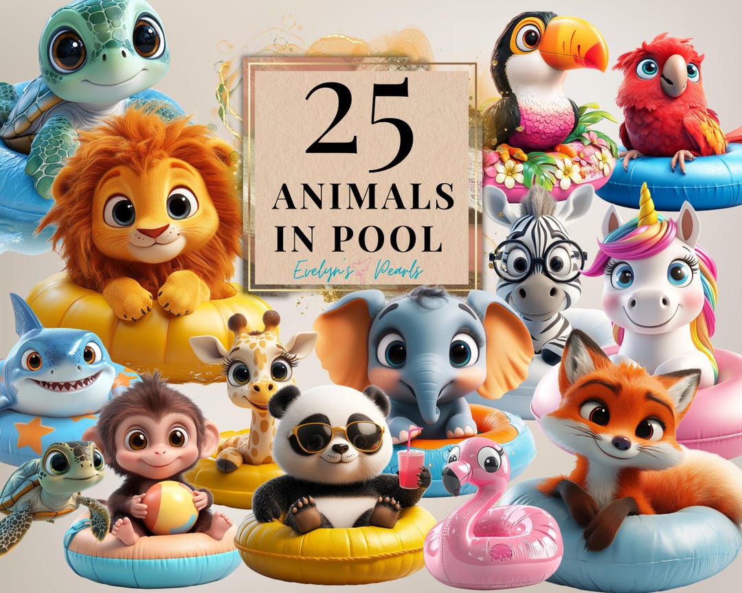Animals in Pool Clipart Animal Pool Party PNG Summer Vibes Clipart Pool ...