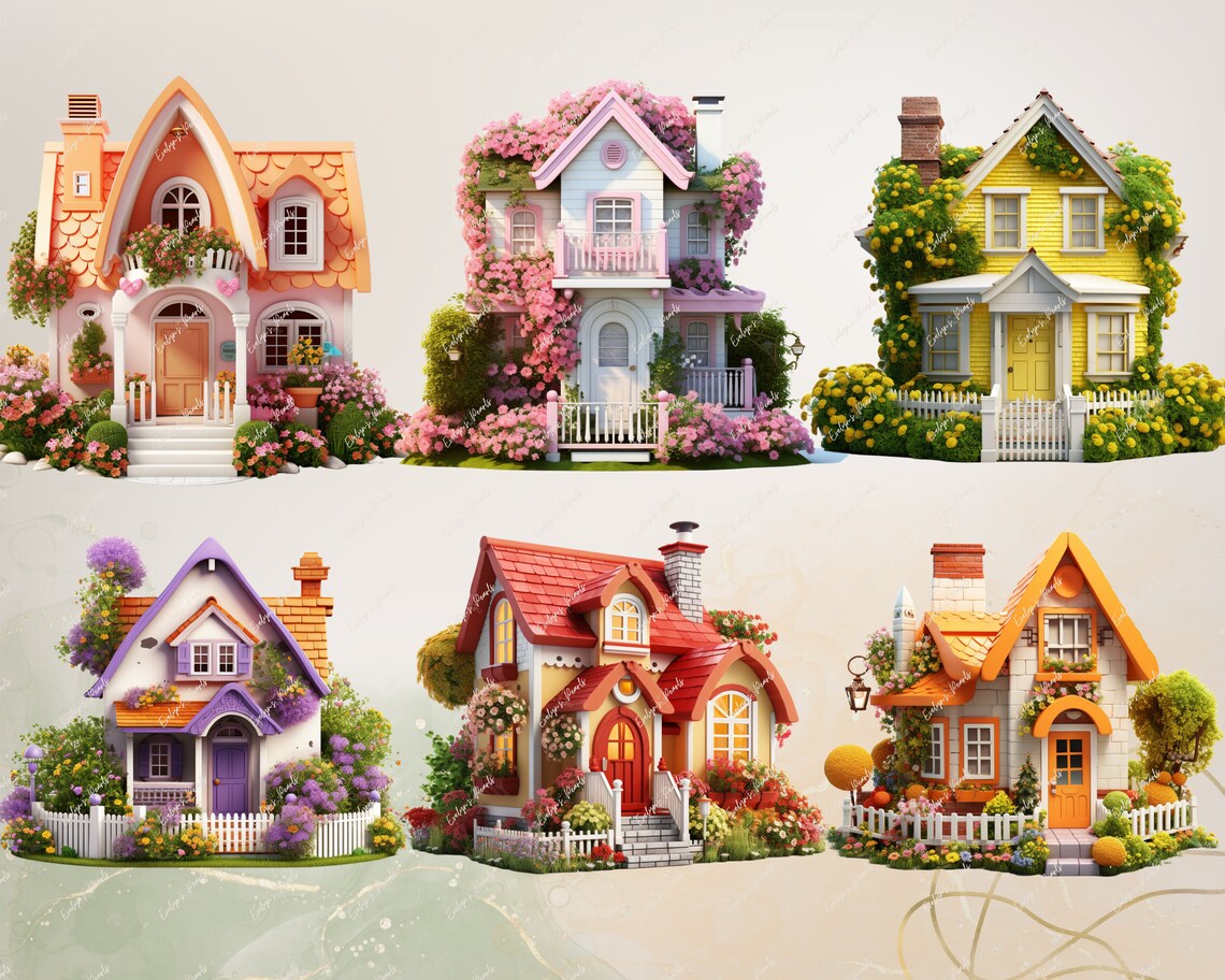 House Clipart Spring Cottage Clipart Spring PNG Floral House - Etsy