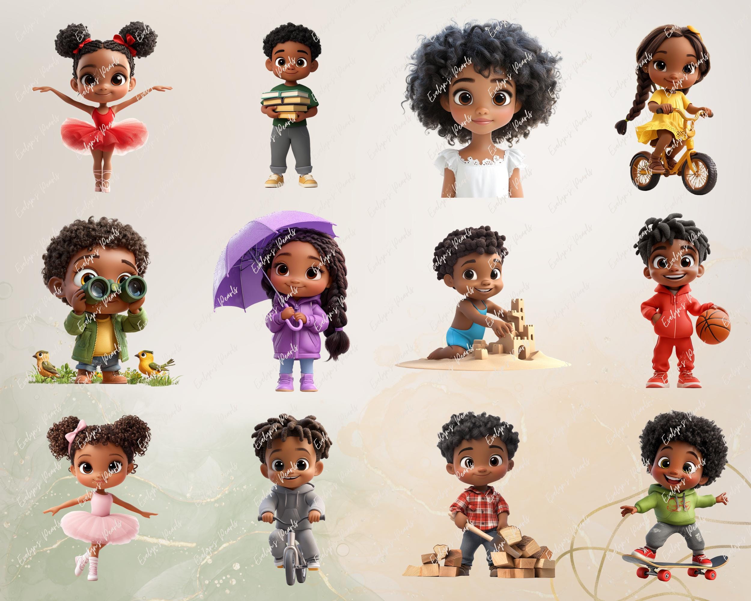 Black Kids Clipart Cute Black Kids Activity PNG Back to School Clipart ...