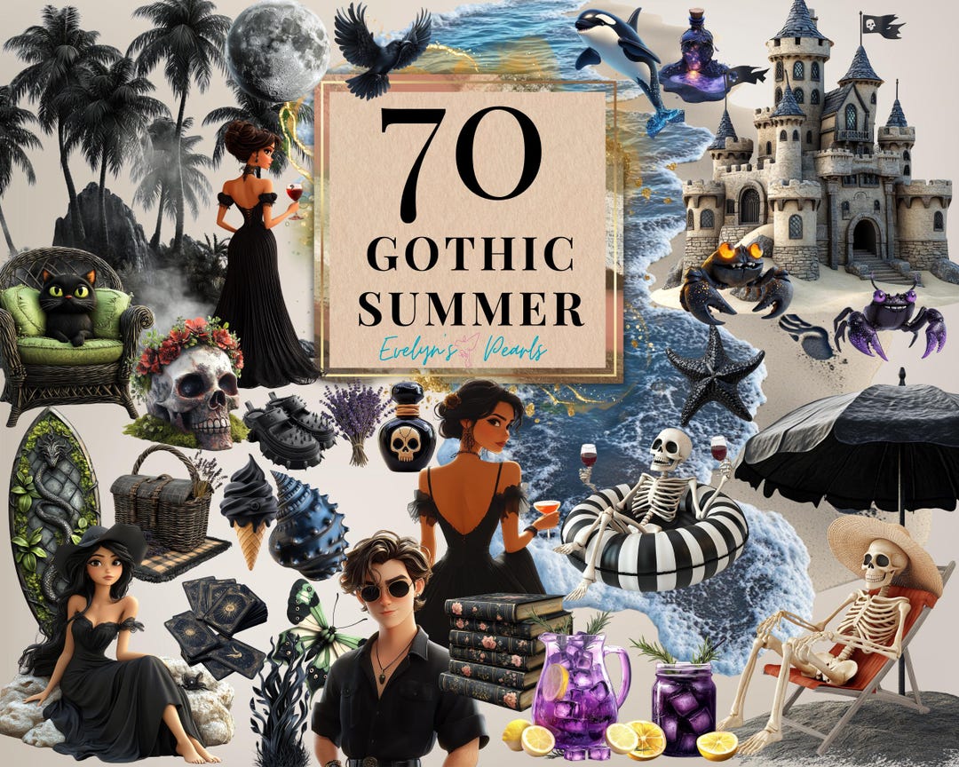 Gothic Summer Clipart Gothic Beach PNG Spooky Skeleton Clipart Creepy ...