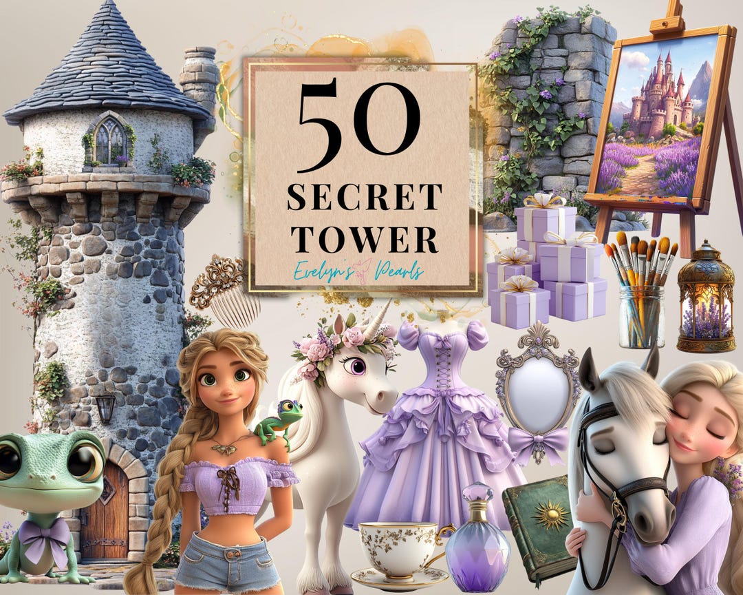 Secret Tower Clipart Princess in Lilac PNG Tower Palace, Magical Horse ...