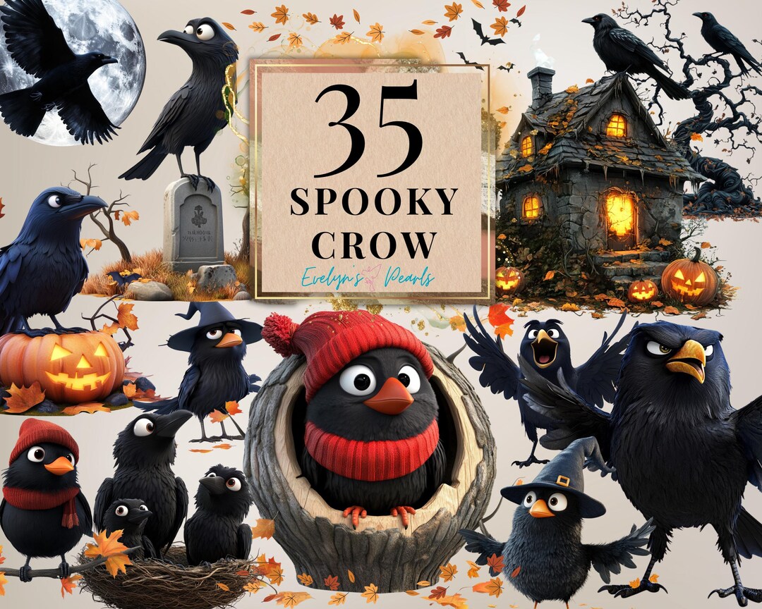 Crow Clipart Spooky Crow PNG Bird Clipart Scary Festive Decor PNG ...