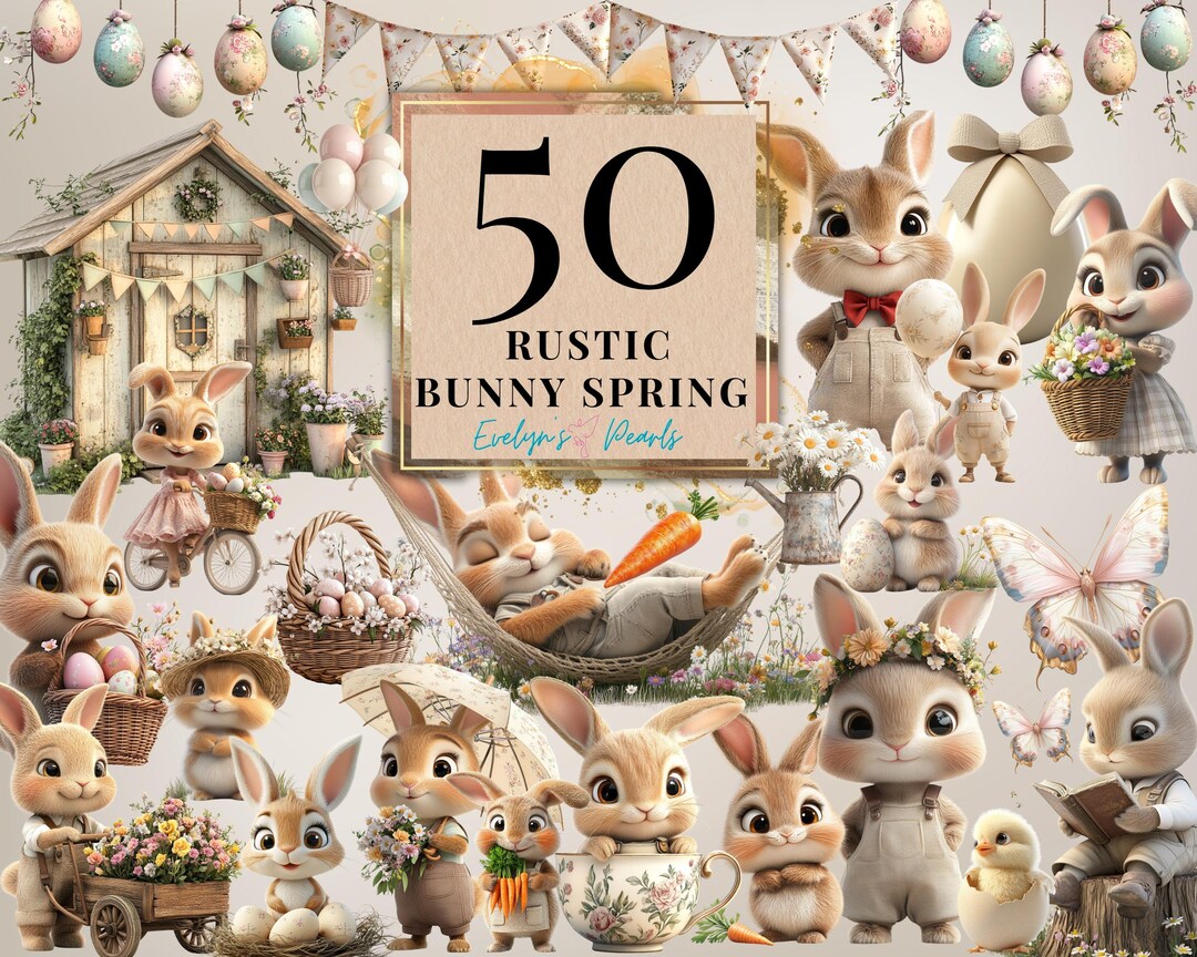 Rustic Bunny Spring Clipart Floral Bunny PNG Country Spring Clipart ...