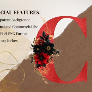 Letters Clipart Red Foil Letter PNG Black Gold Floral Letters Clipart ...