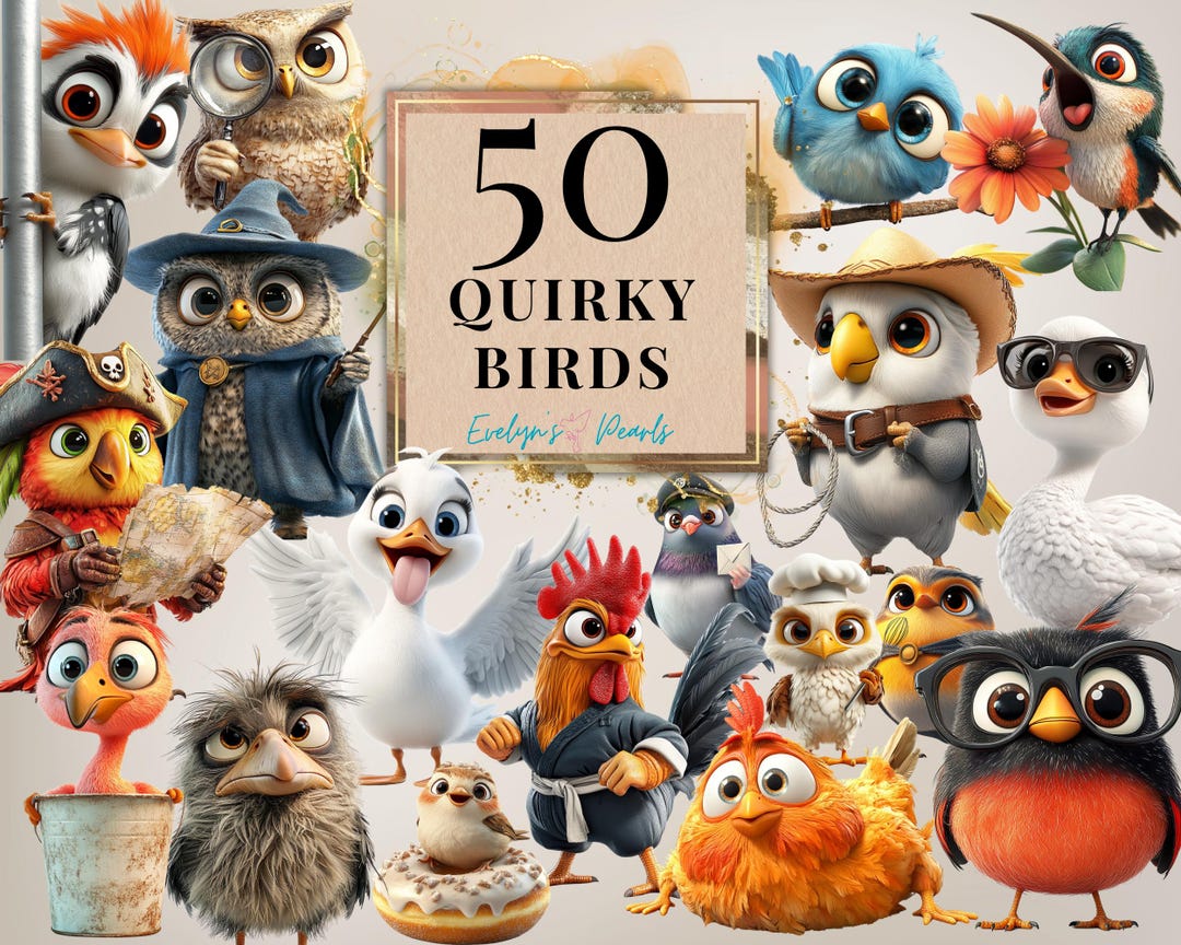 Bird Clipart Quirky Birds PNG Whimsical Birds Clipart Woodland Birds ...