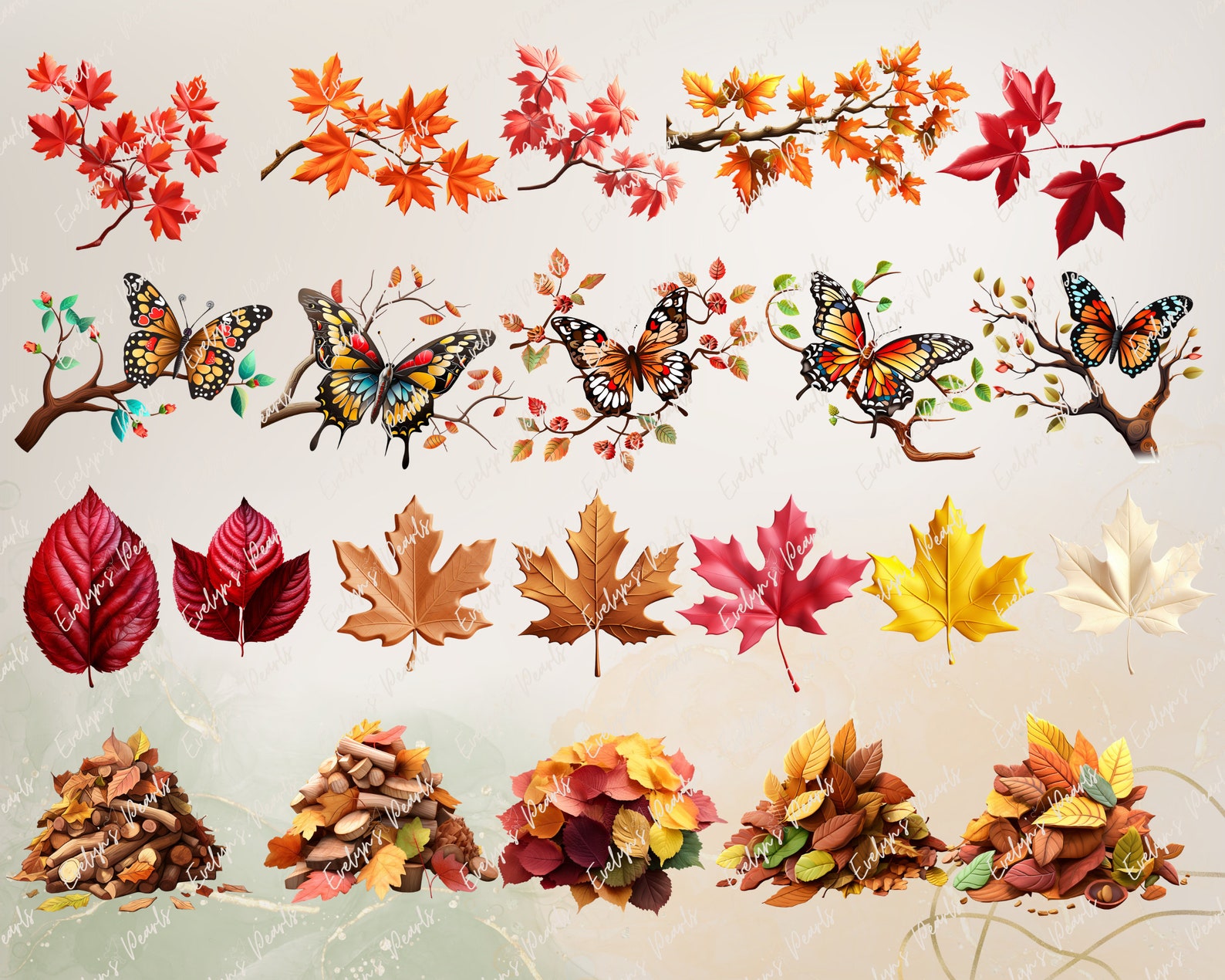 Autumn Leaves Clipart Bundle Fall Clipart Thanksgiving Decor PNG ...