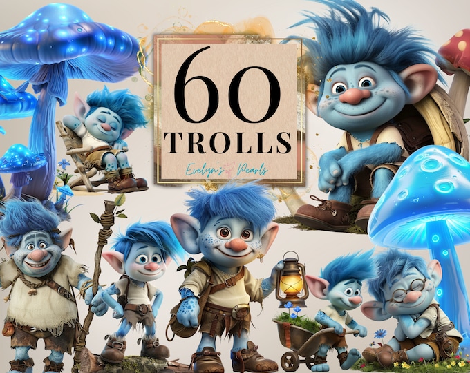 Trolls. Watercolor Clip Art, Cute Characters, Poppy, Dolls, Happy ...