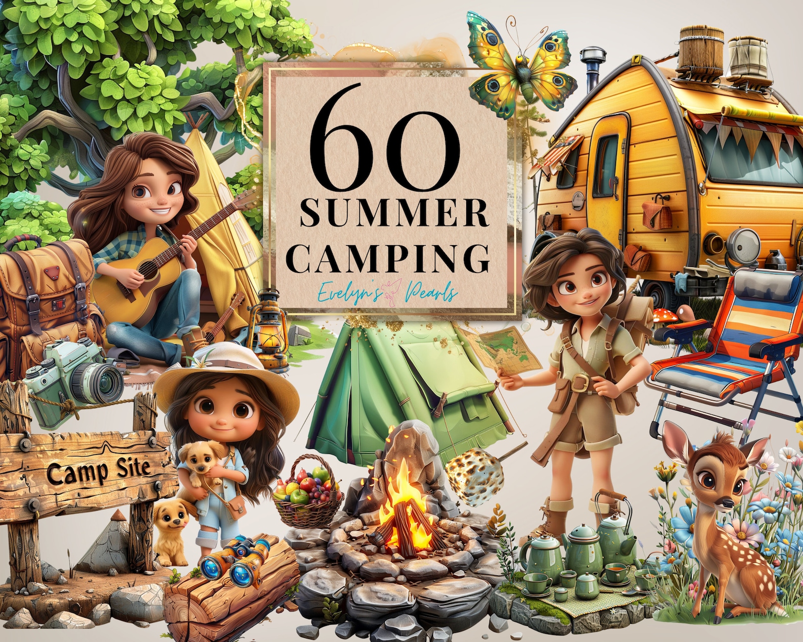 Camping Clipart Summer Camping PNG Cute Explorer Clipart Safari Clipart ...
