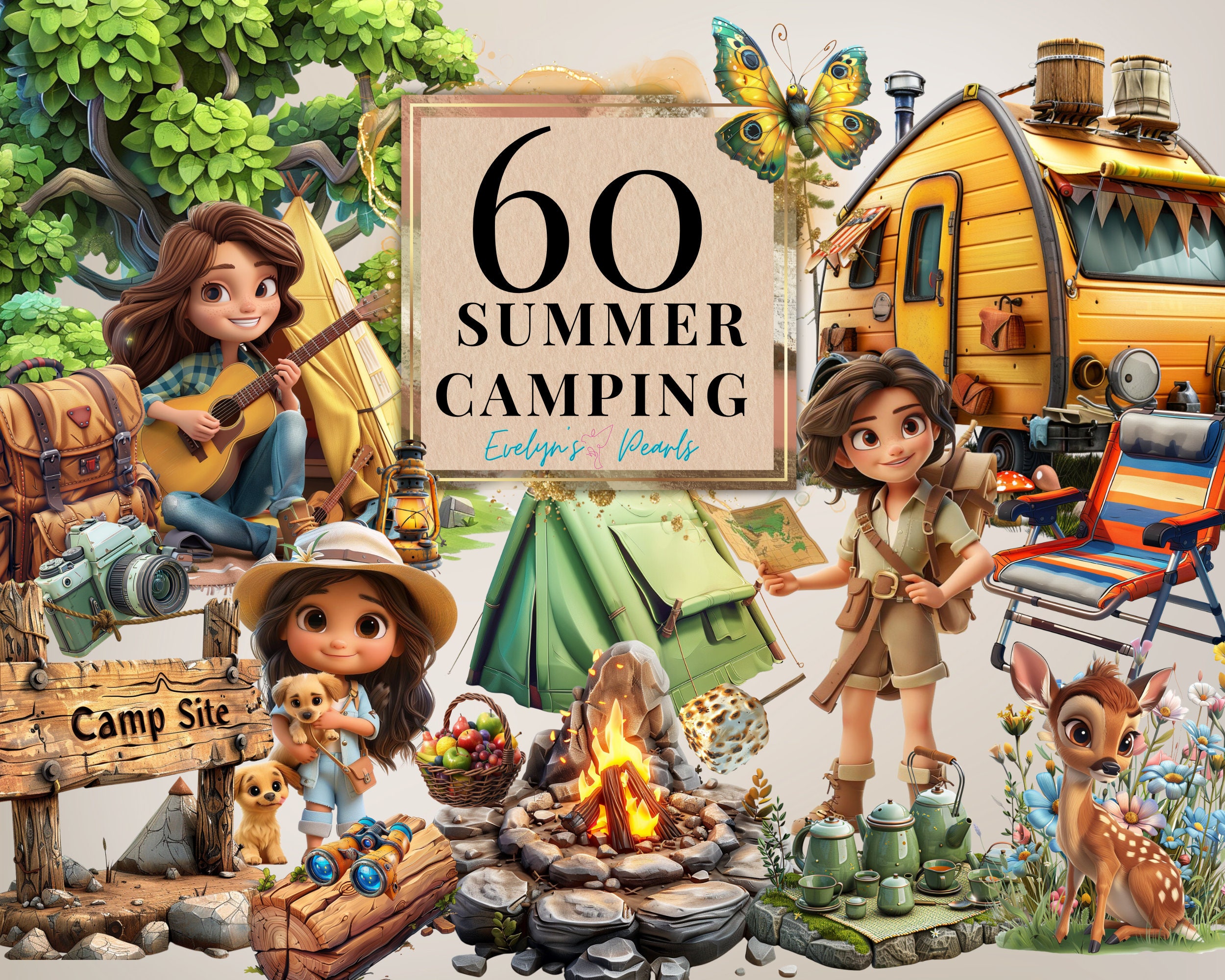 Camping Clipart Summer Camping PNG Cute Explorer Clipart Safari Clipart ...