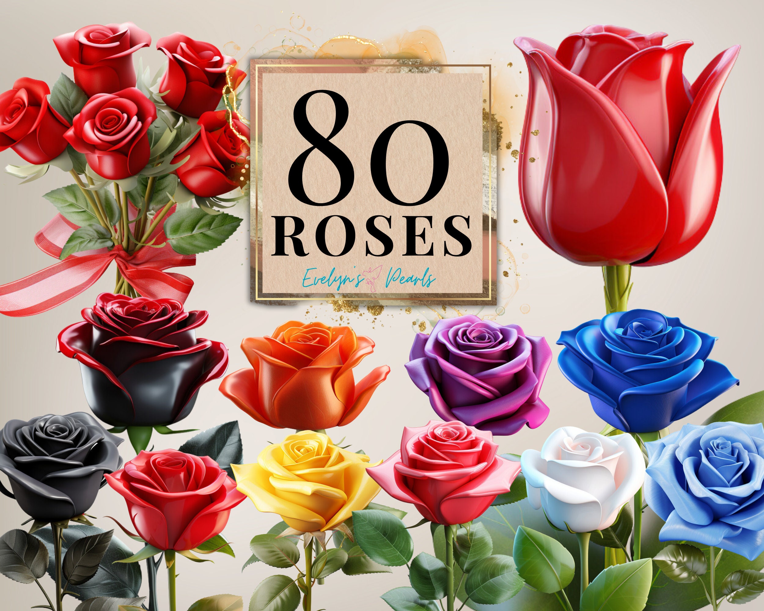 Flower Clipart Roses PNG Spring Clipart Floral Clipart Colourful Roses ...