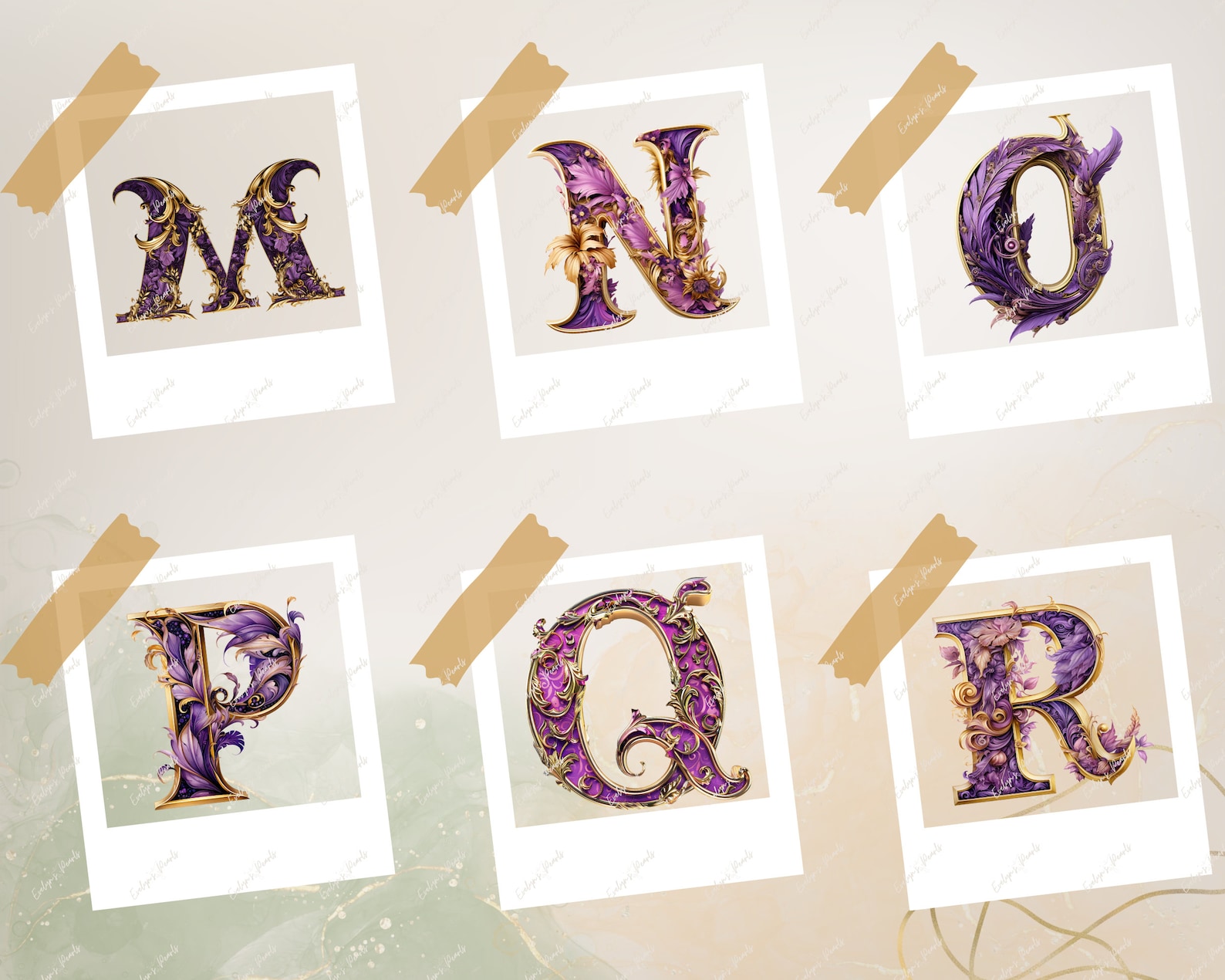 Illuminated Letters Clipart Bundle 26 English Alphabet Clipart Purple ...