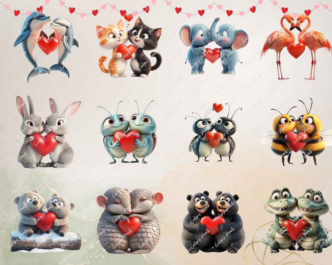 Animal Couple Clipart Quirky Animal Love Clipart Woodland, Safari ...